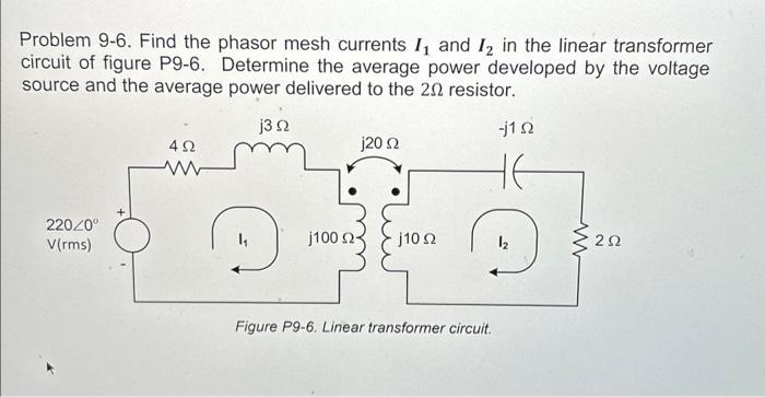 Solved Problem 9-6. Find the phasor mesh currents I1 and I2 | Chegg.com
