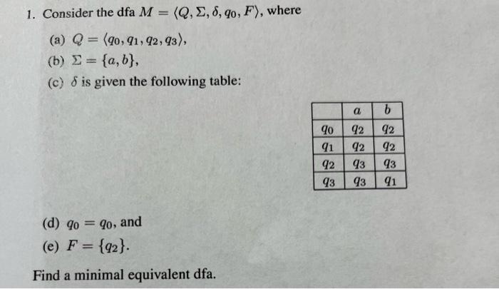 Solved 1. Consider the dfa M= Q,Σ,δ,q0,F , where (a) | Chegg.com