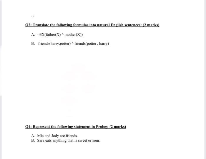 Solved Q2: Translate the following formulas into natural | Chegg.com