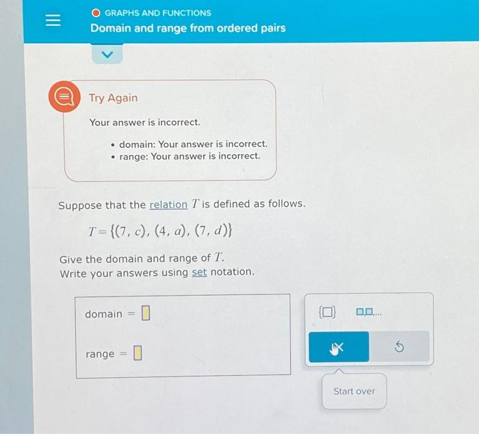 Solved Try Again Your answer is incorrect. - domain: Your | Chegg.com