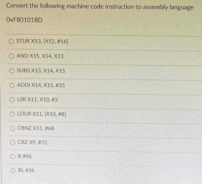 Solved Convert the following machine code instruction to | Chegg.com