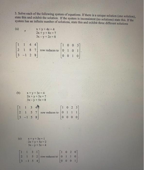 Solved 3. Solve each of the following system of equations. | Chegg.com