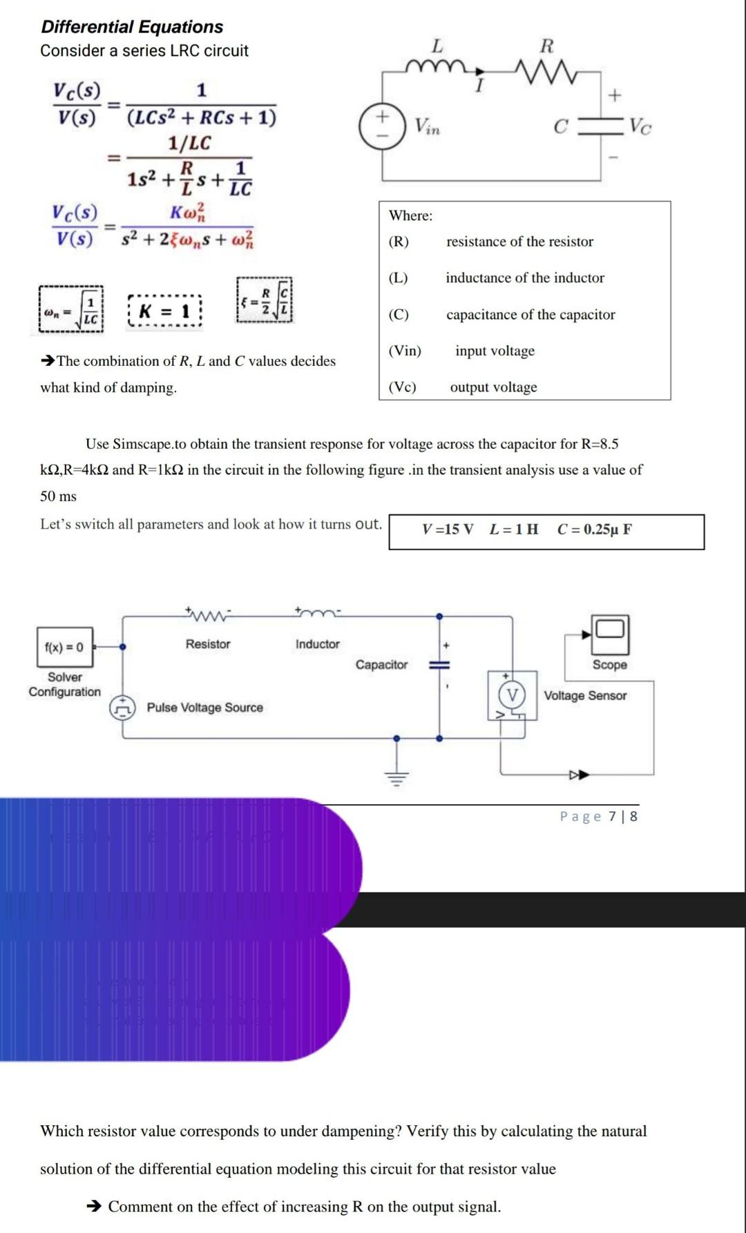 Solved Differential Equations Consider a series LRC circuit | Chegg.com