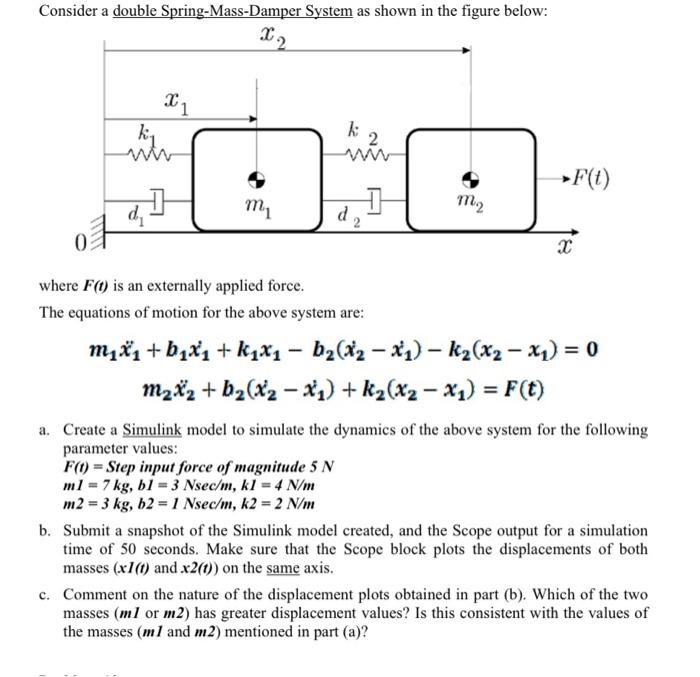 Solved Consider a double Spring-Mass-Damper System as shown | Chegg.com