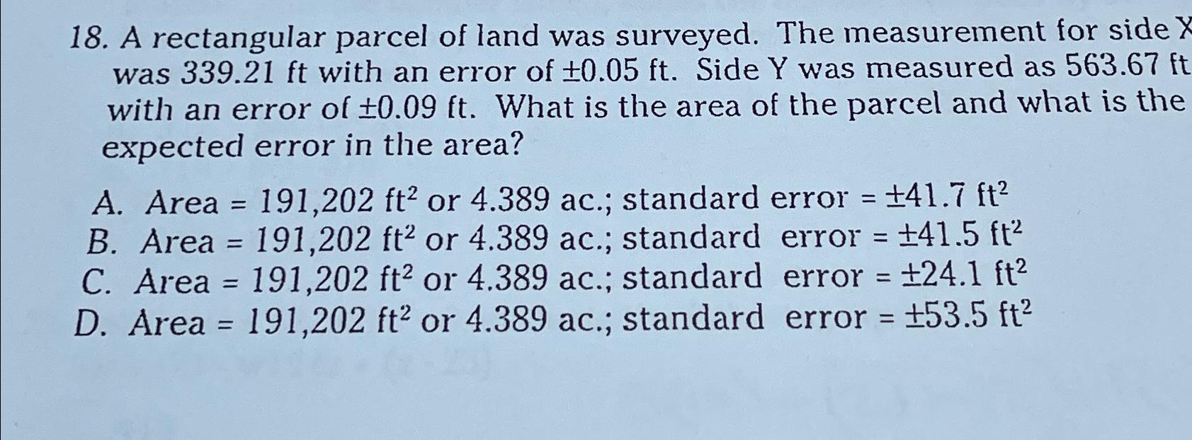 Solved A rectangular parcel of land was surveyed. The | Chegg.com