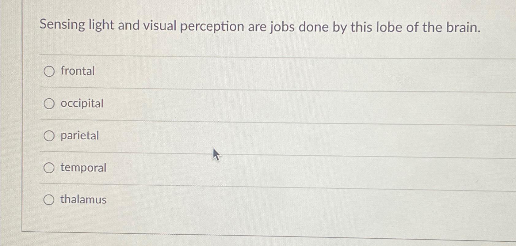 Solved Sensing light and visual perception are jobs done by | Chegg.com