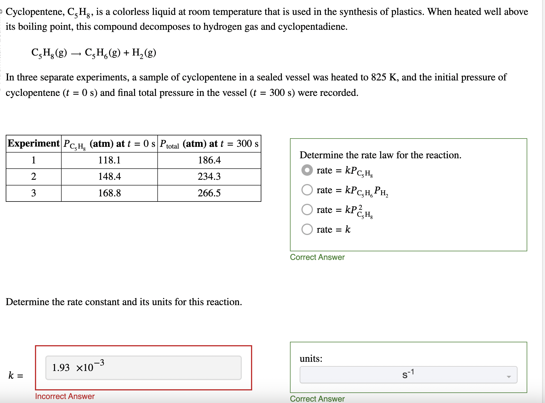 Solved Cyclopentene, C5H8, is ﻿a colorless liquid at ﻿room | Chegg.com