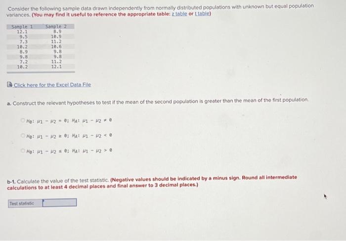 Solved Consider the following sample data drawn | Chegg.com