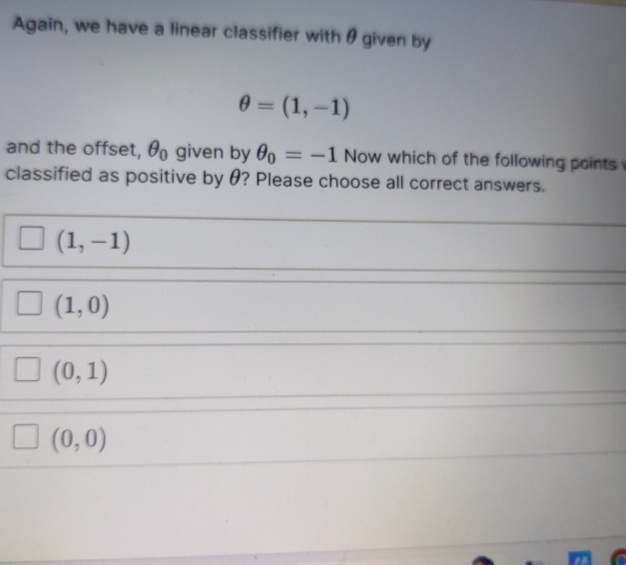 Solved Again We Have A Linear Classifier With θ ﻿given 