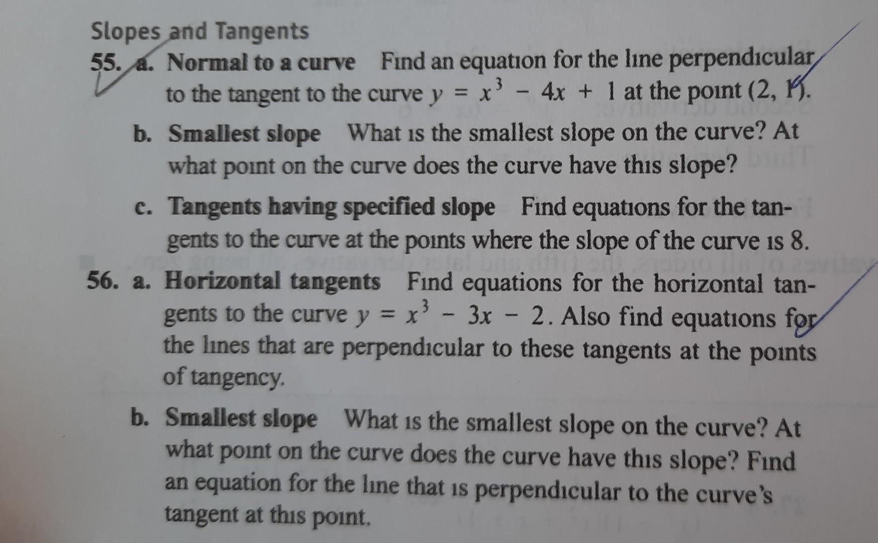 Solved Slopes and Tangents 55. a. Normal to a curve Find an | Chegg.com