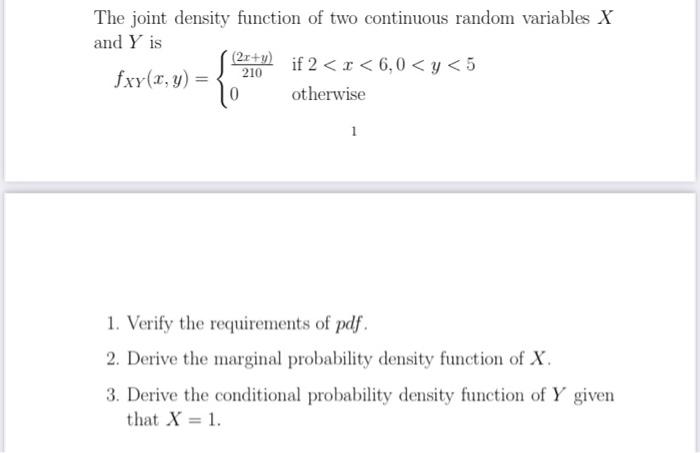 Solved The joint density function of two continuous random | Chegg.com