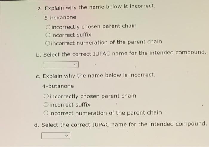 Solved a. Explain why the name below is incorrect. | Chegg.com