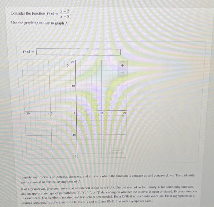 Solved Consider the function f(x)=x−8x−2 Use the graphing | Chegg.com