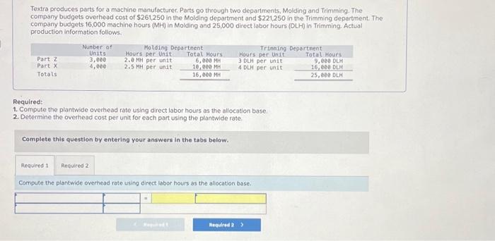 Solved Textra produces parts for a machine manufacturer. | Chegg.com
