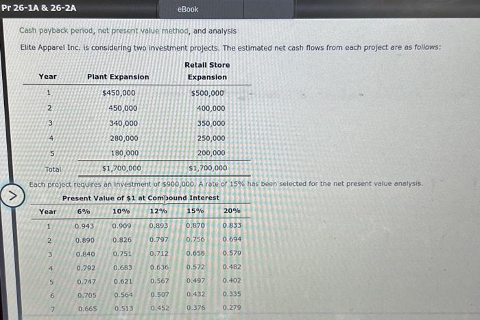 Solved 1a. Compute the cash payback period for each project. | Chegg.com