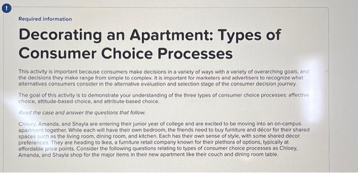 Solved Decorating an Apartment: Types of Consumer Choice | Chegg.com