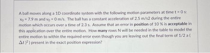Solved A ball moves along a 1D coordinate system with the | Chegg.com