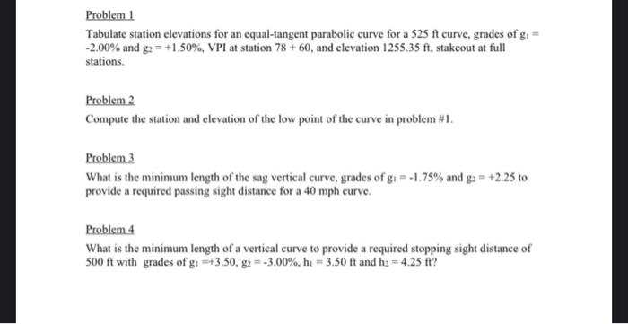 Solved Problem 1 Tabulate station elevations for an | Chegg.com