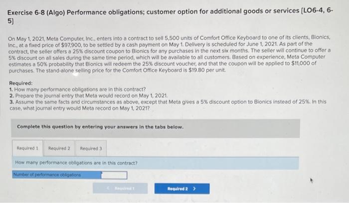 Solved Exercise 6 8 Algo Performance Obligations Customer