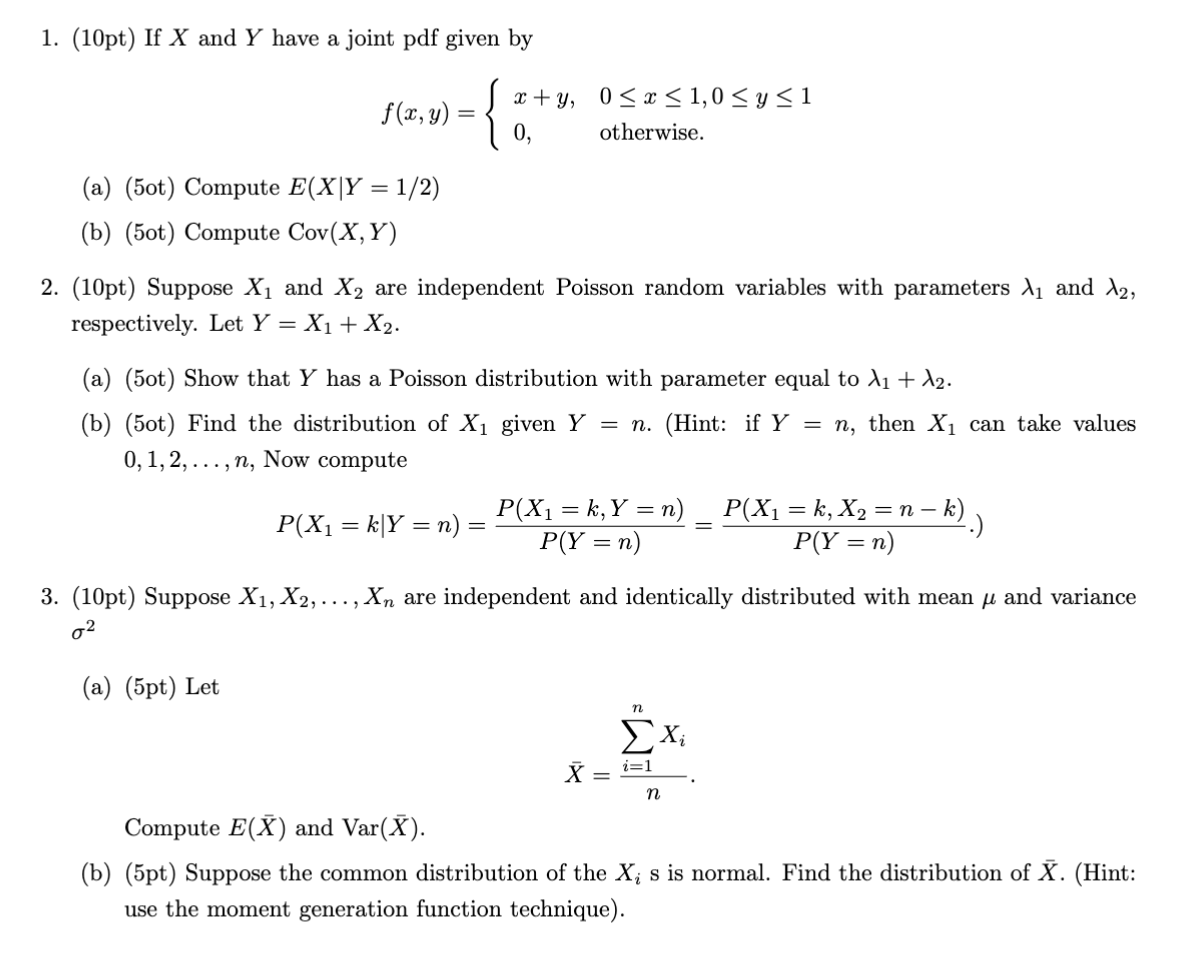 Solved (10pt) ﻿If x ﻿and Y ﻿have a joint pdf given | Chegg.com