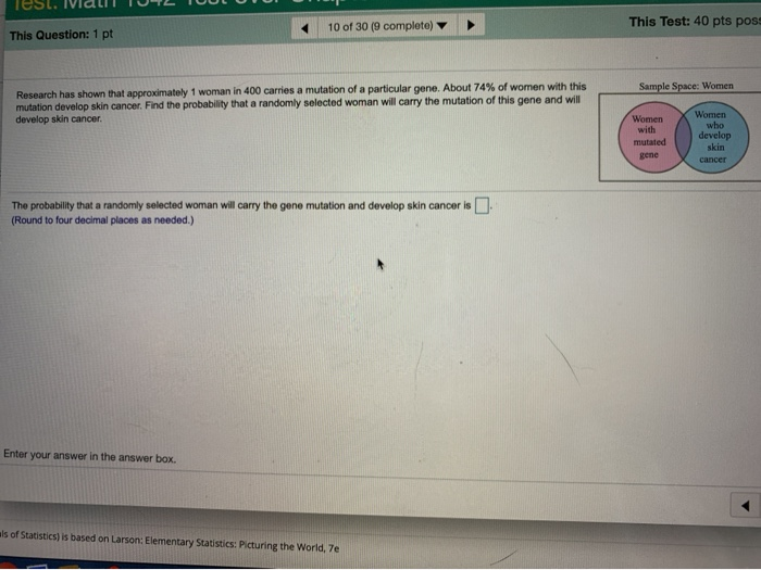 Solved Tes 10 of 30 (9 complete) This Test: 40 pts poss This | Chegg.com