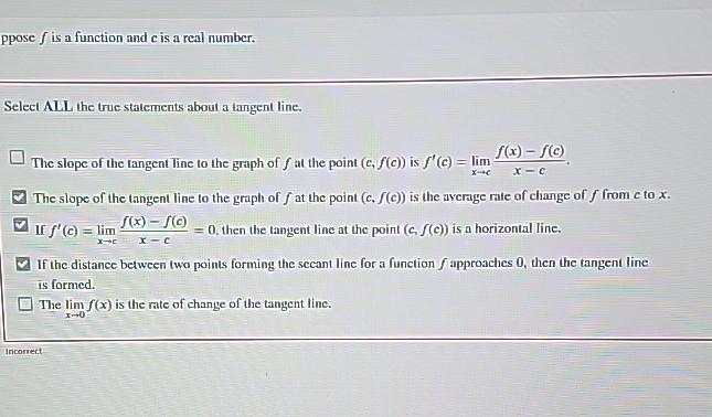 Solved ppose f ﻿is a function and c ﻿is a real number.Select | Chegg.com