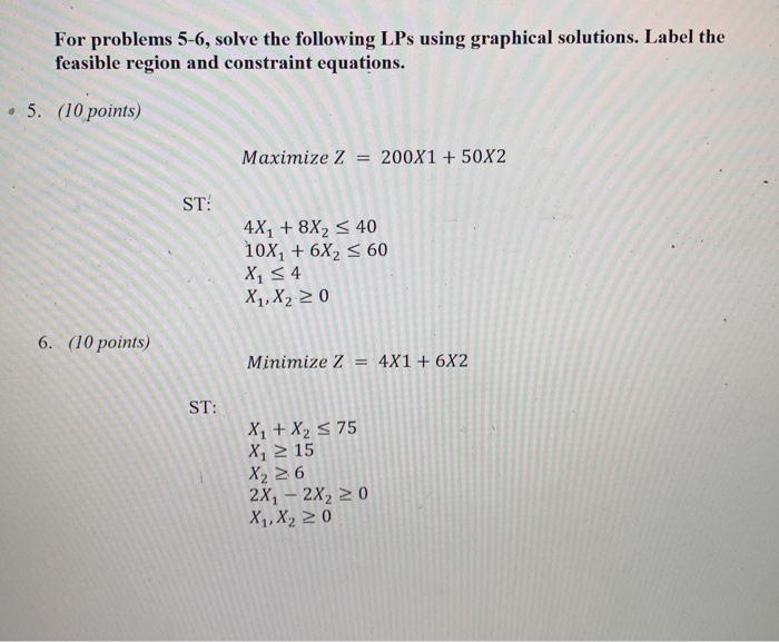 Solved For problems 5-6, solve the following LPs using | Chegg.com