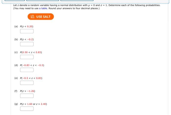 Solved Let z denote a random variable having a normal | Chegg.com