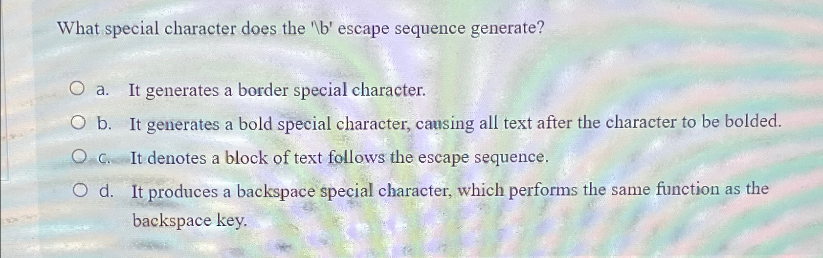 Solved What special character does the ' V ' ﻿escape | Chegg.com