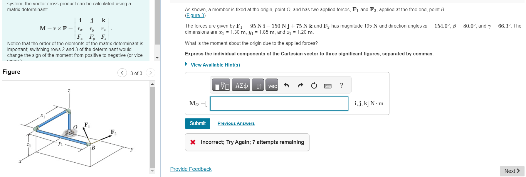 Solved As shown, a member is fixed at the origin, point O, | Chegg.com