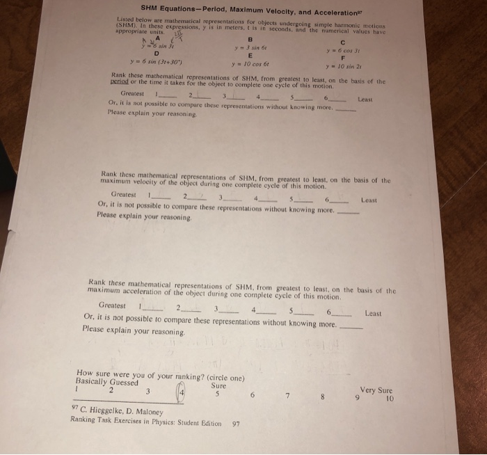 Solved SHM Equations-Period, Maximum Velocity, and | Chegg.com