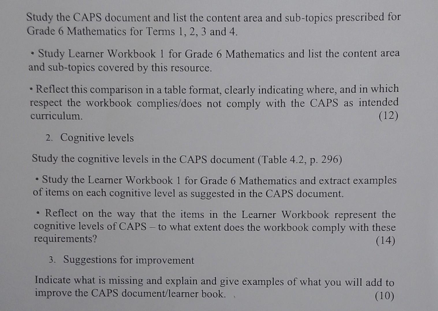 Solved Study the CAPS document and list the content area and | Chegg.com