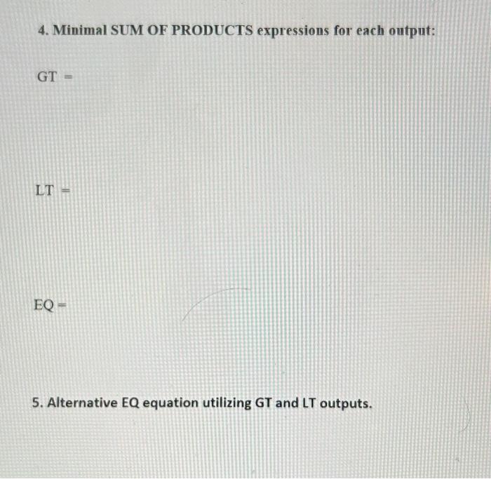 Solved Inputs: Outputs: Binary Number A−A1A0 - G T− True if | Chegg.com