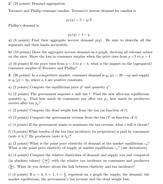 Solved (24 ﻿points) ﻿Demand aggregationTerrance and Phillip | Chegg.com