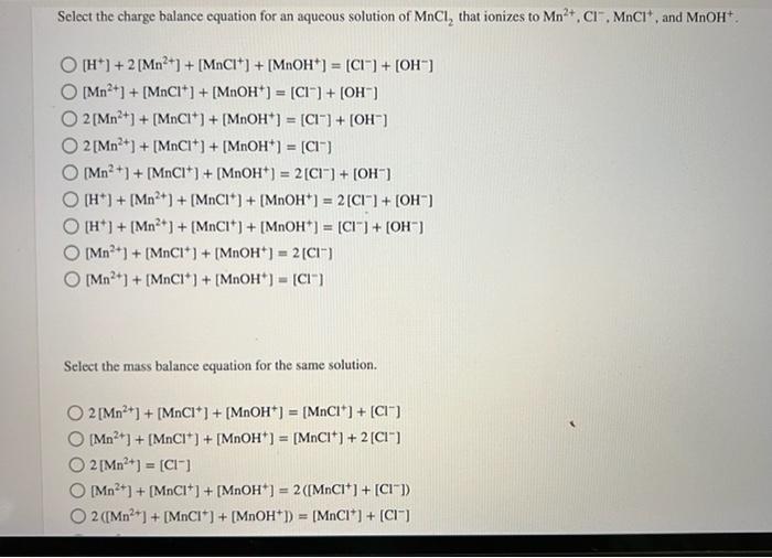 Solved Select the charge balance equation for an aqueous | Chegg.com