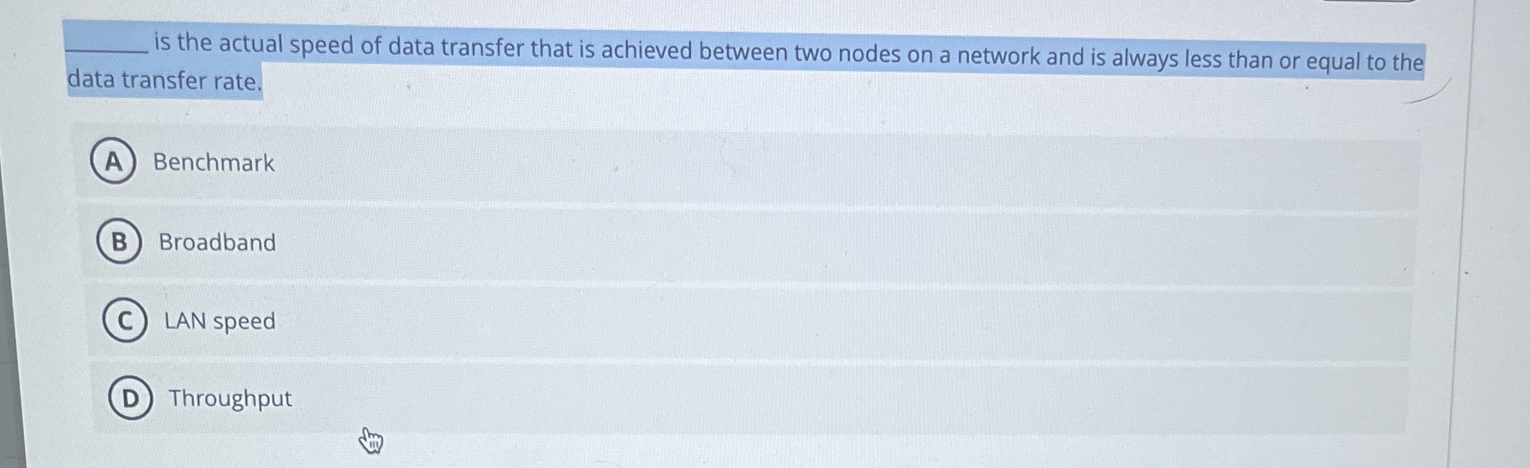 Solved q, ﻿is the actual speed of data transfer that is | Chegg.com
