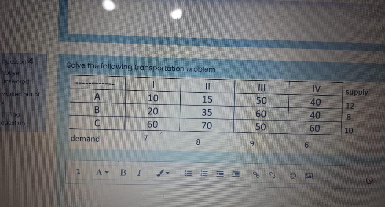 Solved Question Solve the following transportation problem | Chegg.com