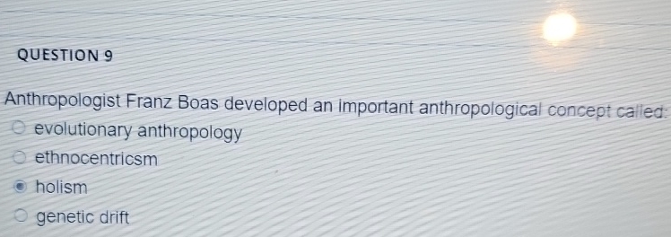 Solved QUESTION 9Anthropologist Franz Boas developed an | Chegg.com