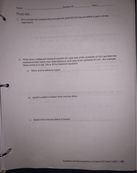 Solved Date Name: Section : Post-lab 1 Give at least two | Chegg.com