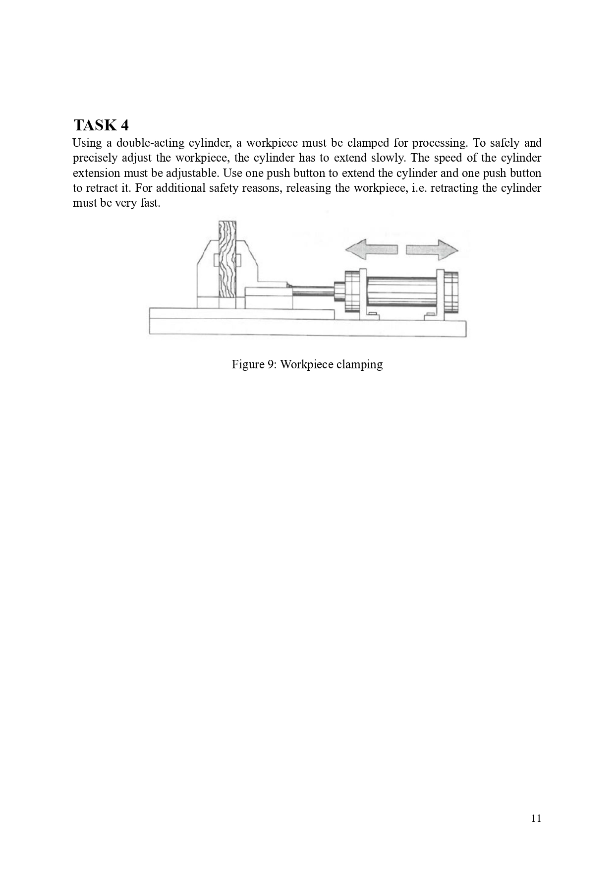 Solved TASK 4Using a double-acting cylinder, a workpiece | Chegg.com