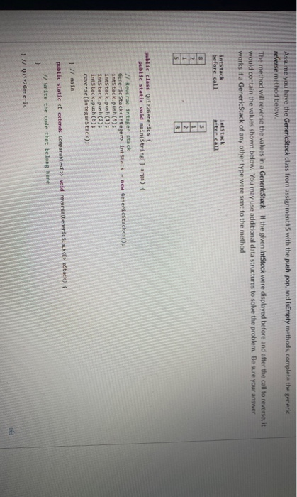 Solved Assume you have the Genericstack class from | Chegg.com