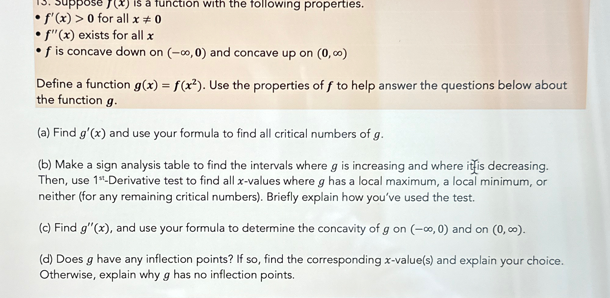 Solved Suppose f(x) ﻿is a function with the following | Chegg.com
