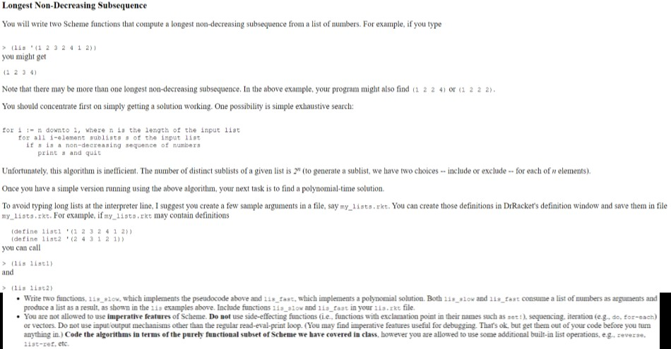Longest Non-Decreasing Subsequence You will write two | Chegg.com Longest Non-Decreasing Subsequence You will write two | Chegg.com