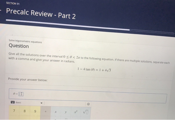 Solved SECTION 91 Precalc Review - Part 2 Solve | Chegg.com