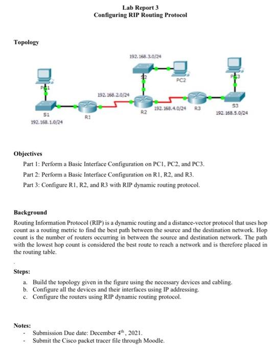 Solved Lab Report 3 Configuring RIP Routing Protocol | Chegg.com