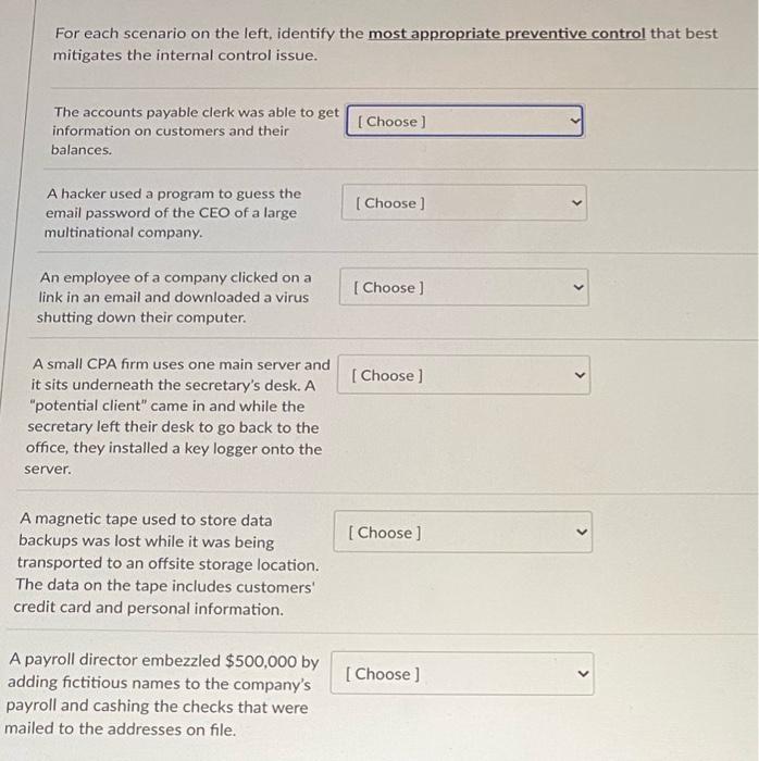 Solved For each scenario on the left, identify the most | Chegg.com