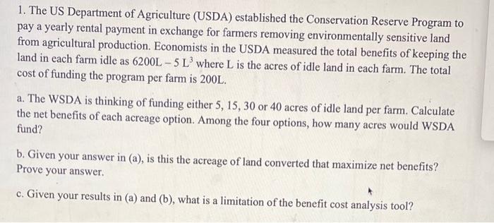 1. The US Department of Agriculture (USDA) | Chegg.com
