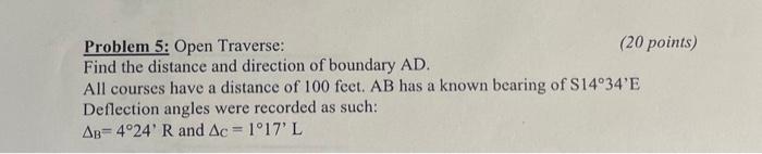 Solved Problem 5: Open Traverse: (20 poin Find the distance | Chegg.com