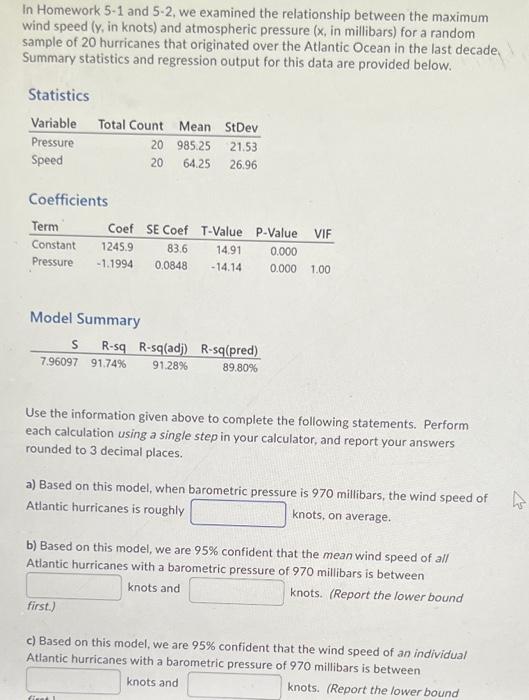 Solved In Homework 5-1 and 5−2, we examined the relationship | Chegg.com