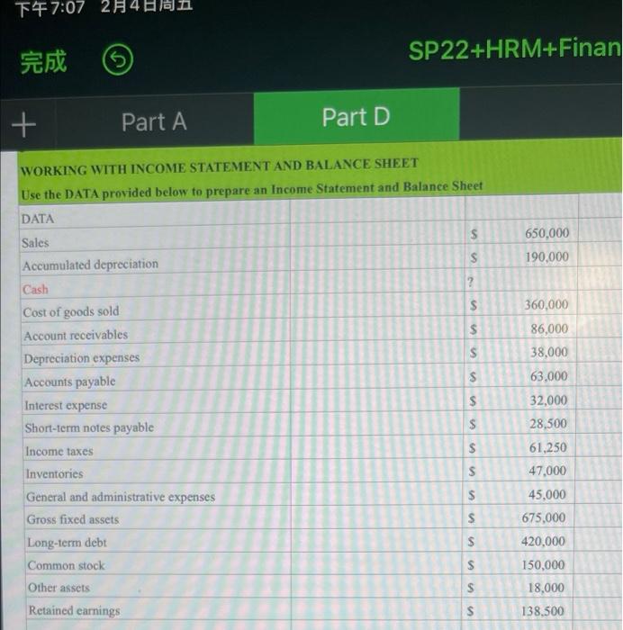 Solved SP22 HRM Finance Class Exercise 1 - Income Statement | Chegg.com